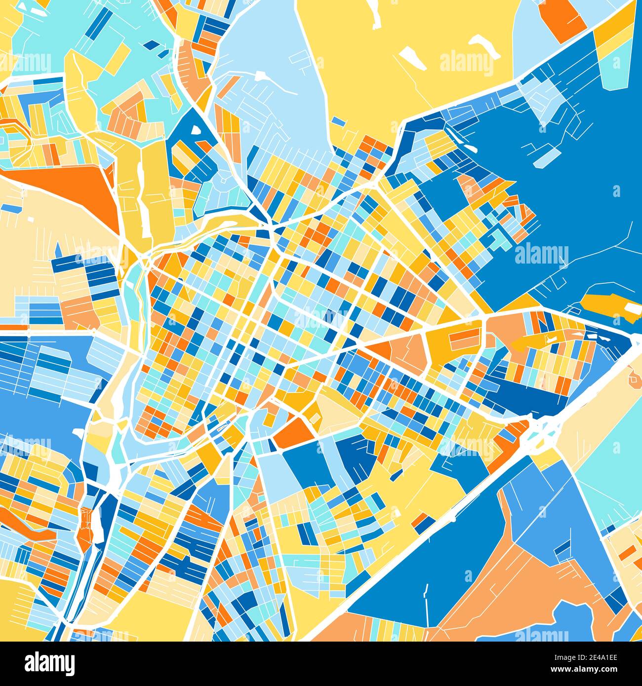 Color art map of Indaiatuba, Brazil, Brazil in blues and oranges. The ...