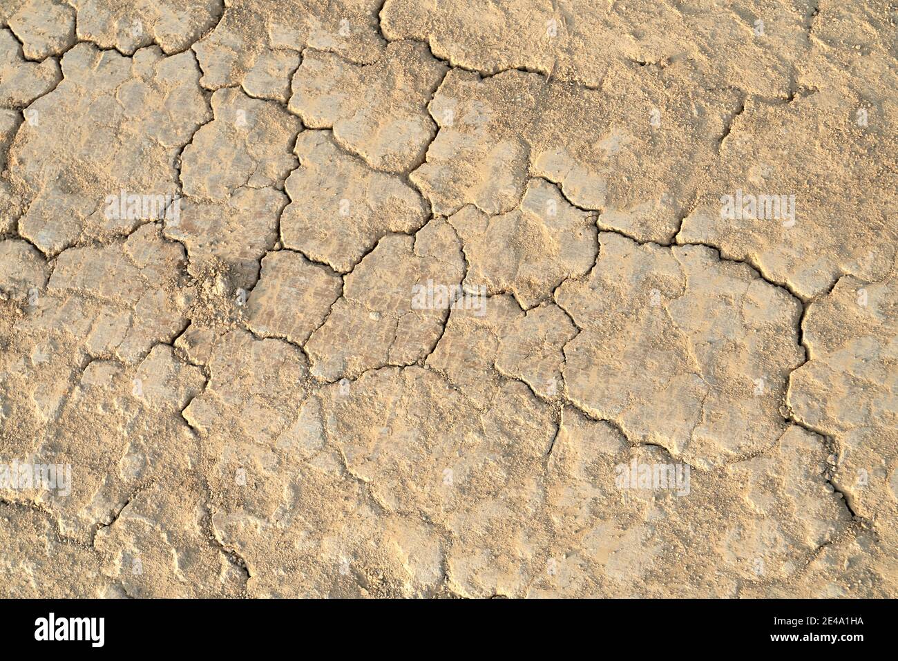 Above view of dry and split clay background. Concept of hot weather and ...