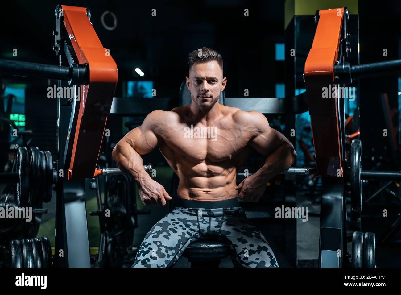 young athletic sportsman bodybuilder with muscle perfect body has ...