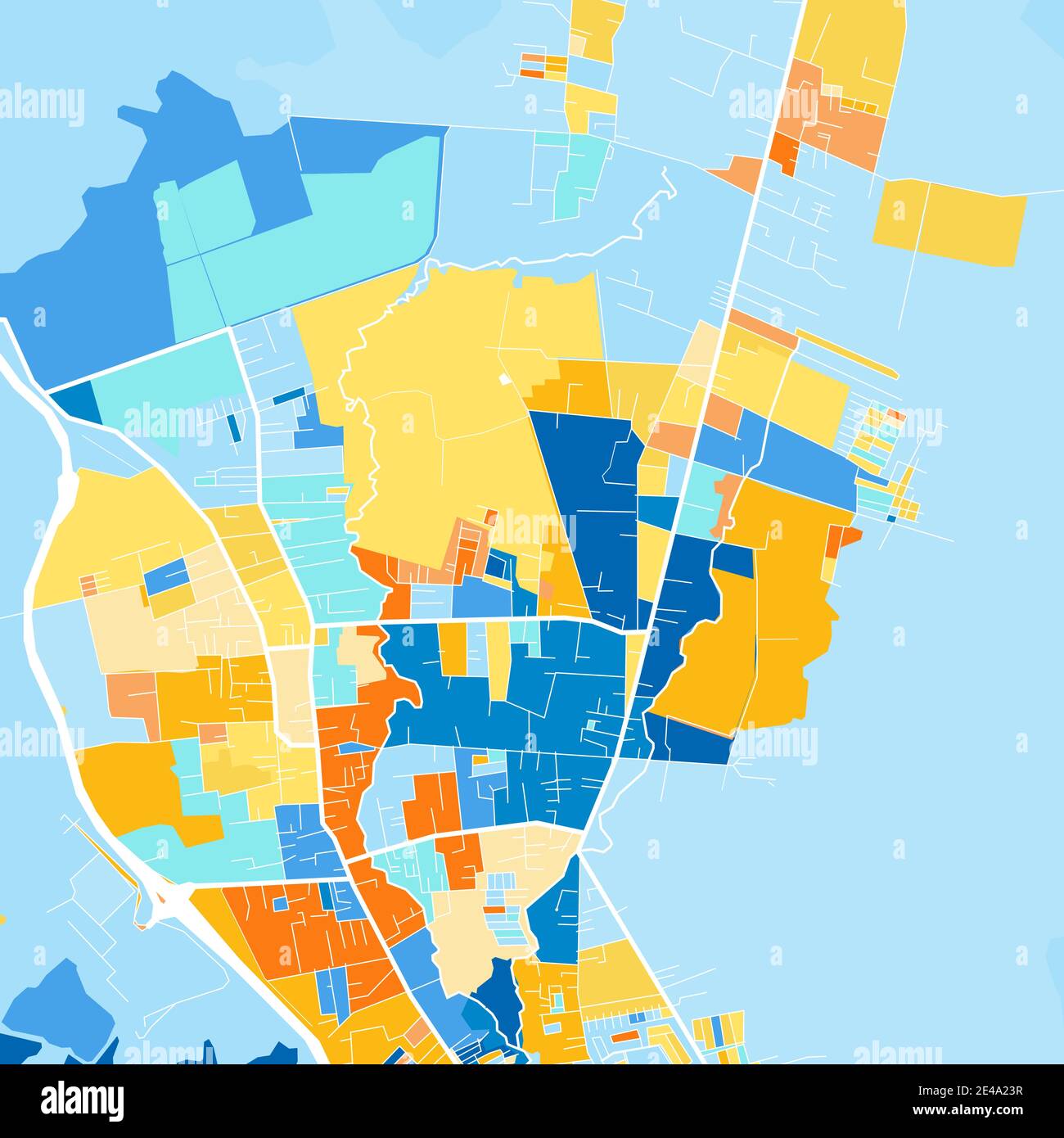 Color art map of Guacara, Venezuela, Venezuela in blues and oranges ...