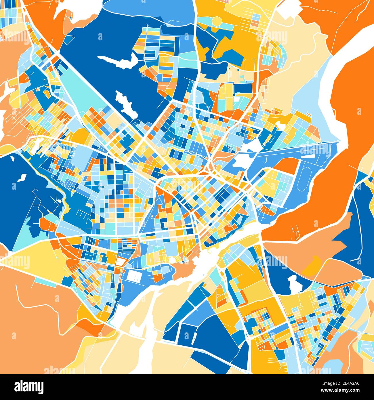 Color art map of Sobral, Brazil, Brazil in blues and oranges. The color ...