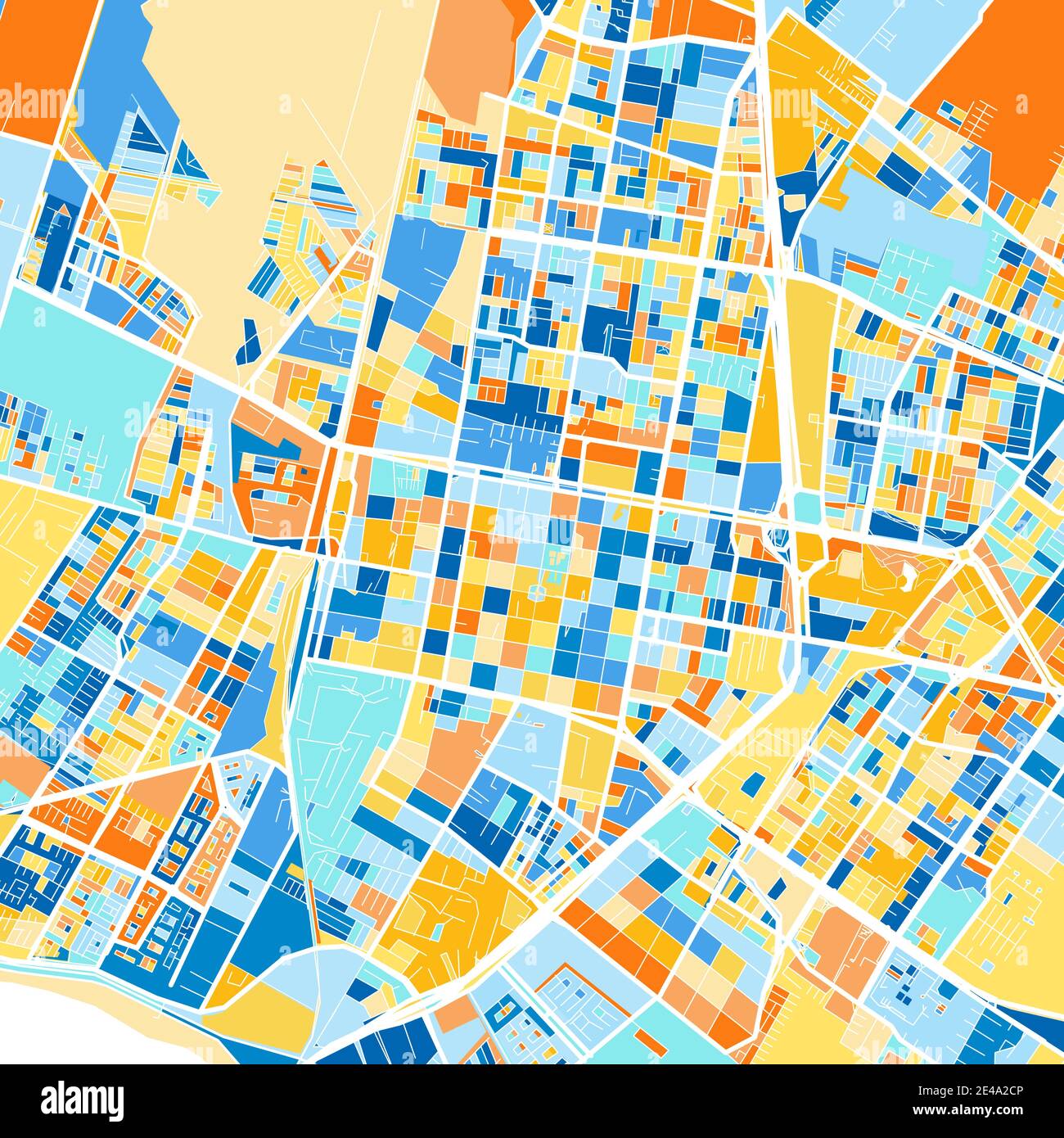 Color art map of Rancagua, Chile, Chile in blues and oranges. The color ...