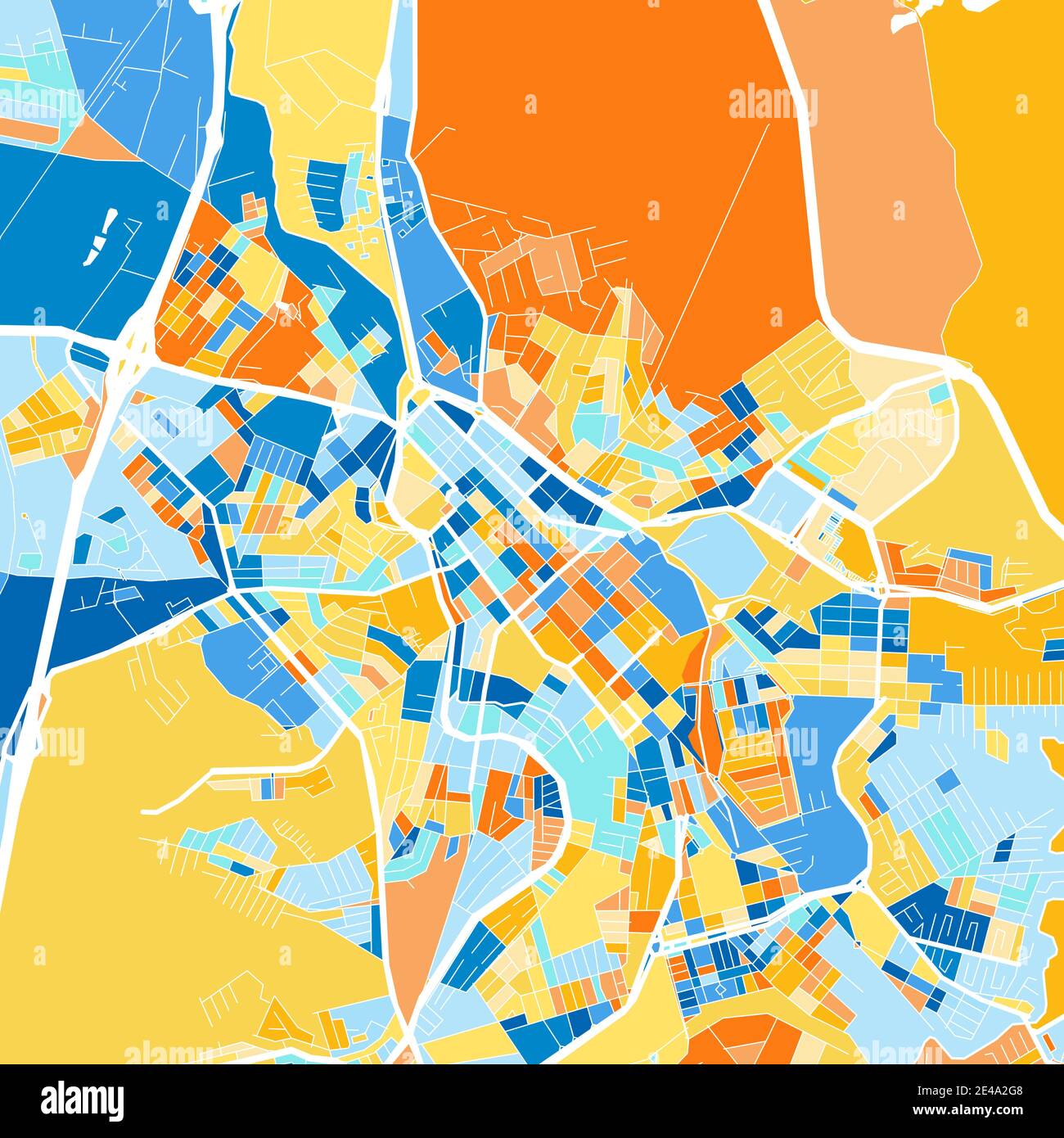 Color art map of Itu, Brazil, Brazil in blues and oranges. The color ...