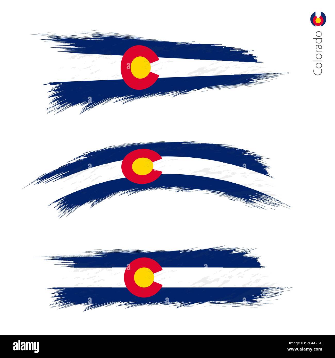 Set of 3 grunge textured flag of US State Colorado, three versions of state flag in brush ...