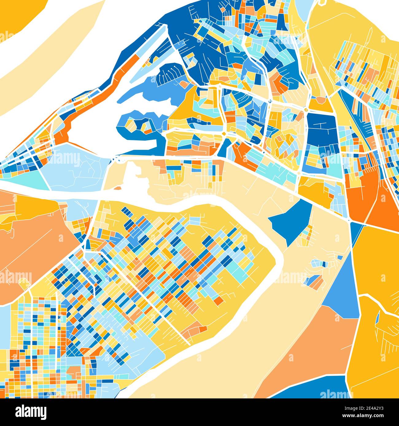Color art map of Maraba, Brazil, Brazil in blues and oranges. The color ...