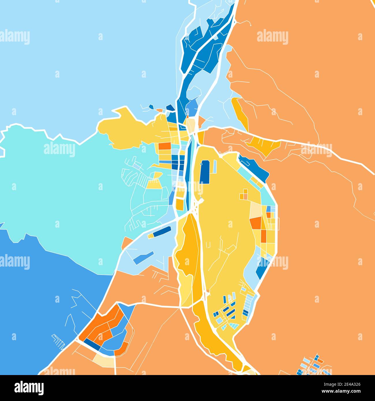 Color art map of Charallave, Venezuela, Venezuela in blues and oranges ...