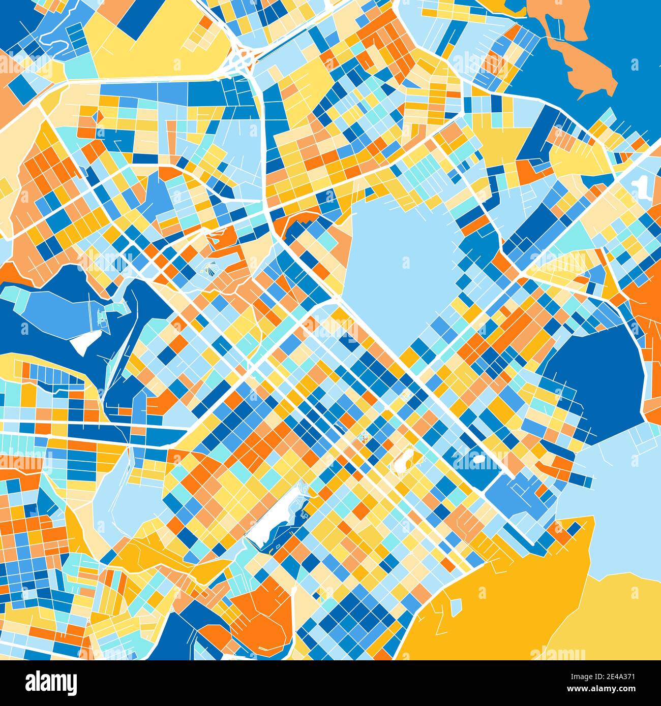Color art map of Guarapuava, Brazil, Brazil in blues and oranges. The ...