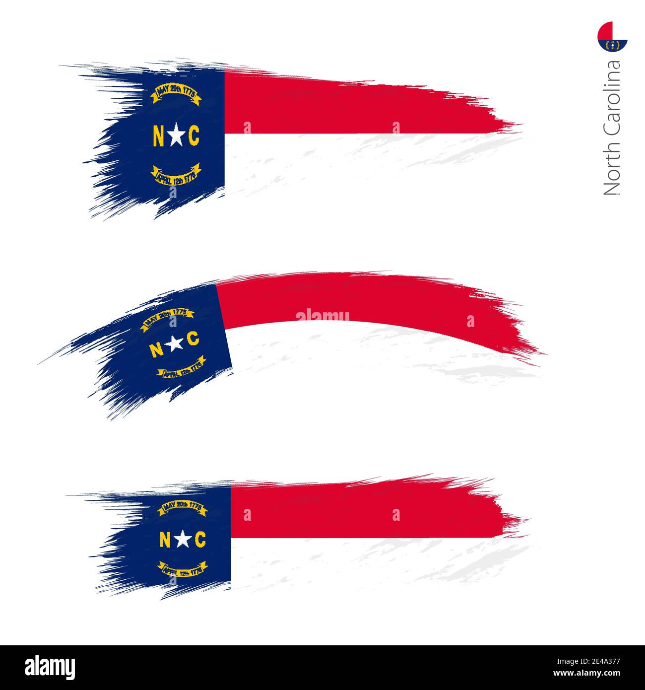 Set of 3 grunge textured flag of US State North Carolina, three versions of state flag in brush ...
