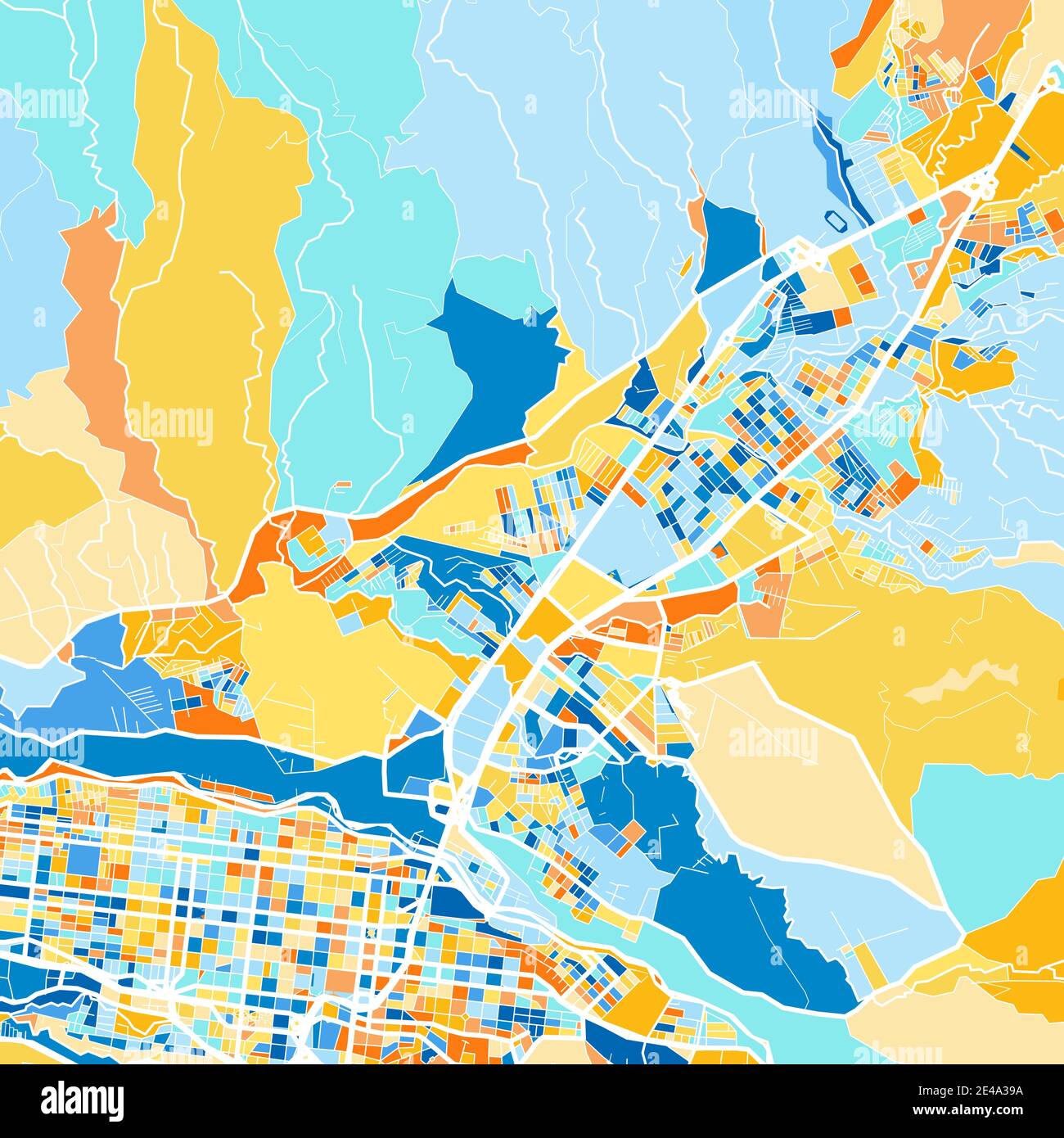 Color art map of Dosquebradas, Colombia, Colombia in blues and oranges ...