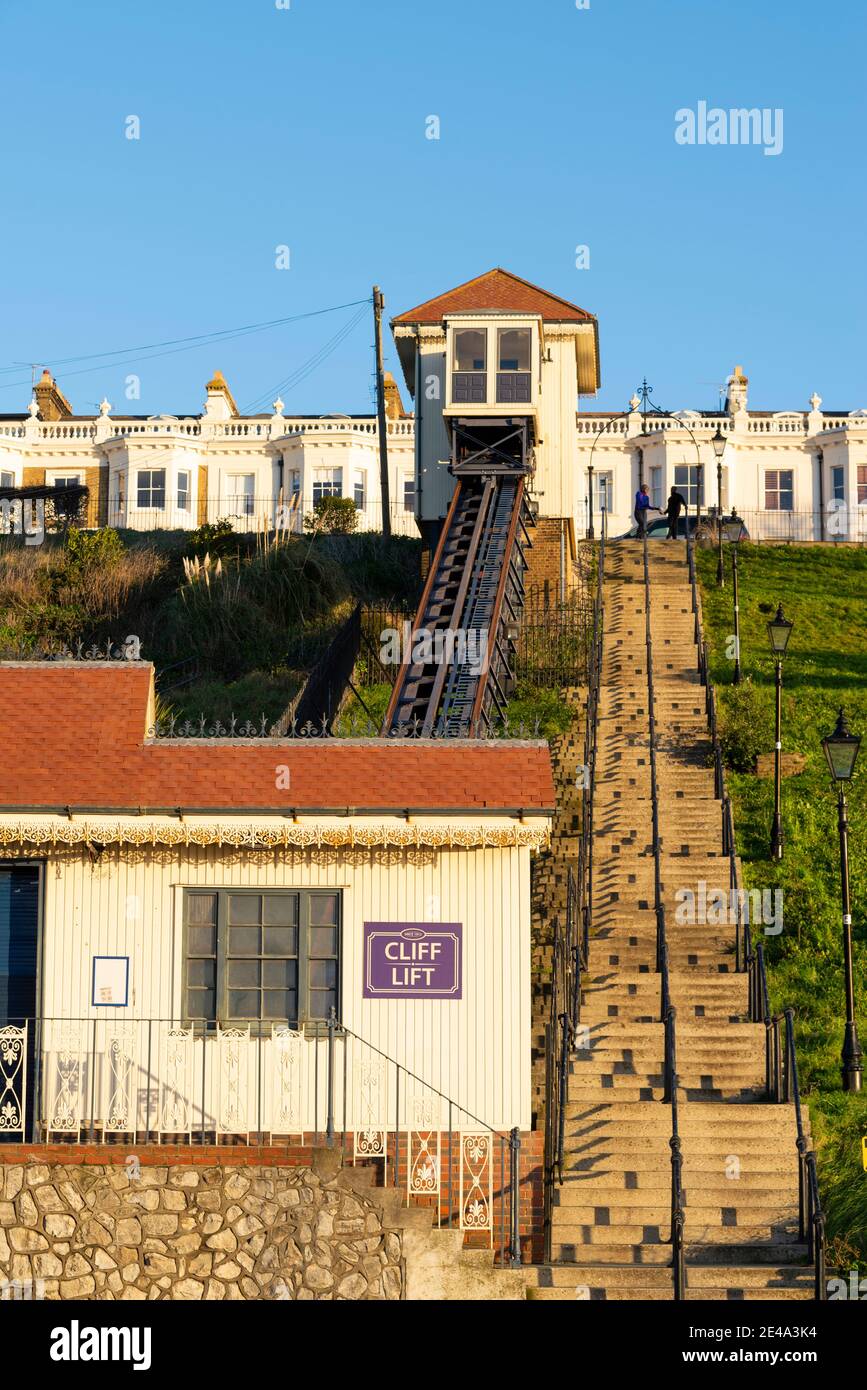 Southend on Sea Cliff Lift, funicular railway up cliffs with gardens ...