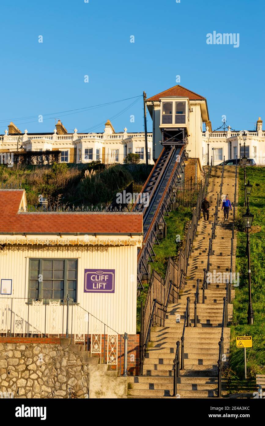 Southend on Sea Cliff Lift funicular railway up cliffs with gardens ...