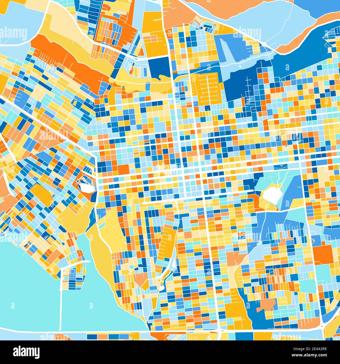 Color art map of Dourados, Brazil, Brazil in blues and oranges. The ...