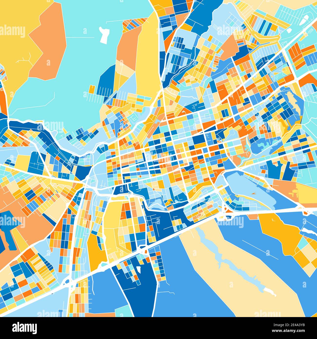 Color art map of Itapetininga, Brazil, Brazil in blues and oranges. The ...
