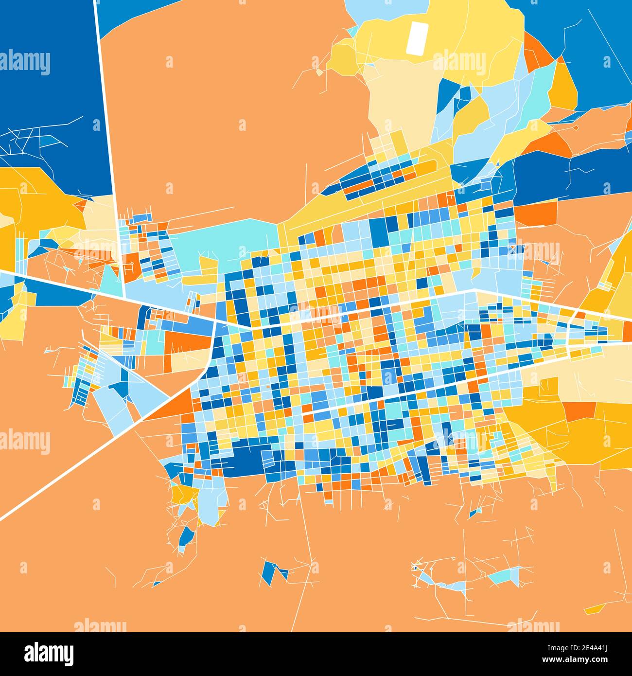 Color art map of Maicao, Colombia, Colombia in blues and oranges. The ...
