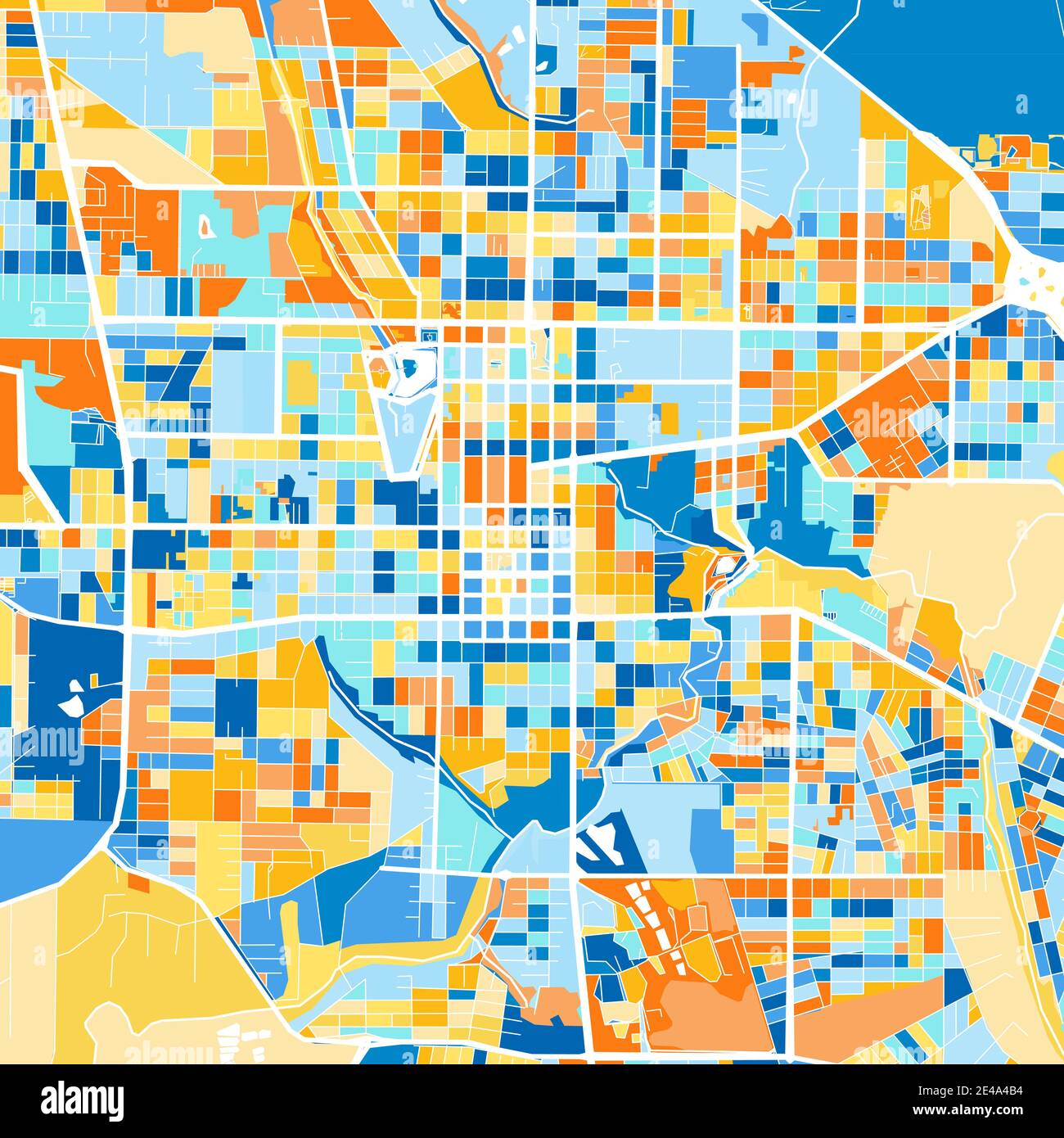 Color art map of Toledo, Brazil, Brazil in blues and oranges. The color ...