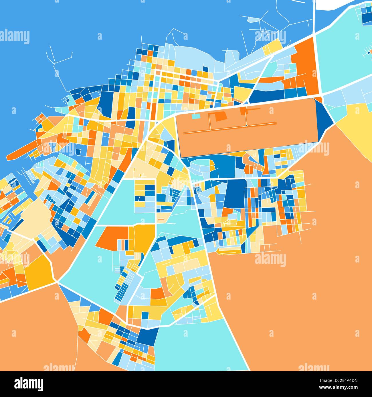 Color art map of Calabozo, Venezuela, Venezuela in blues and oranges ...