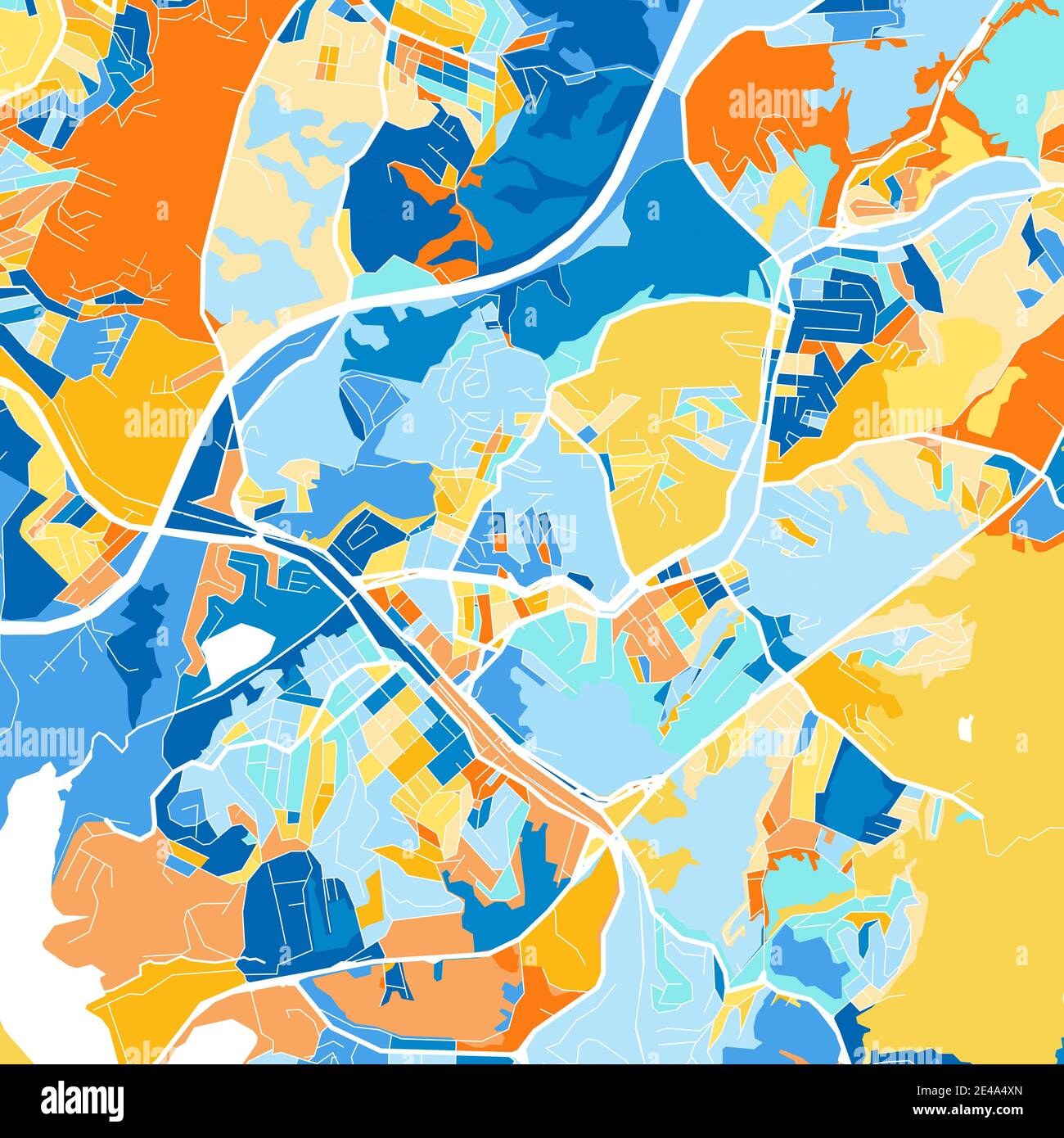 Color art map of RibeiraoPires, Brazil, Brazil in blues and oranges ...