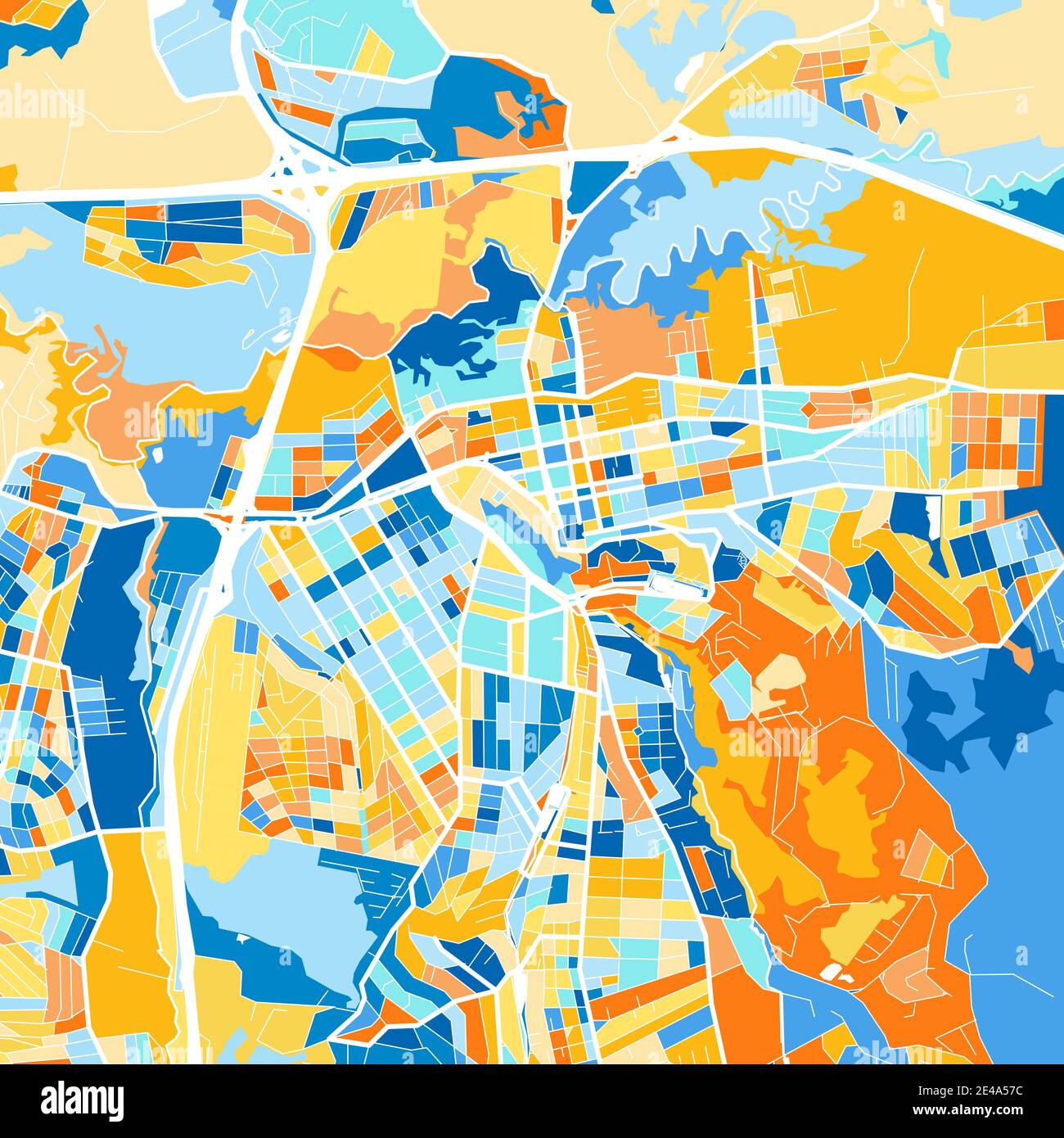 Color art map of Atibaia, Brazil, Brazil in blues and oranges. The ...