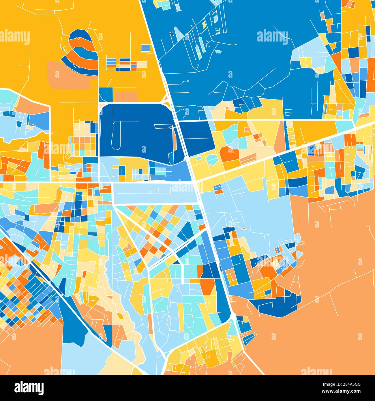 Color art map of Anaco, Venezuela, Venezuela in blues and oranges. The ...