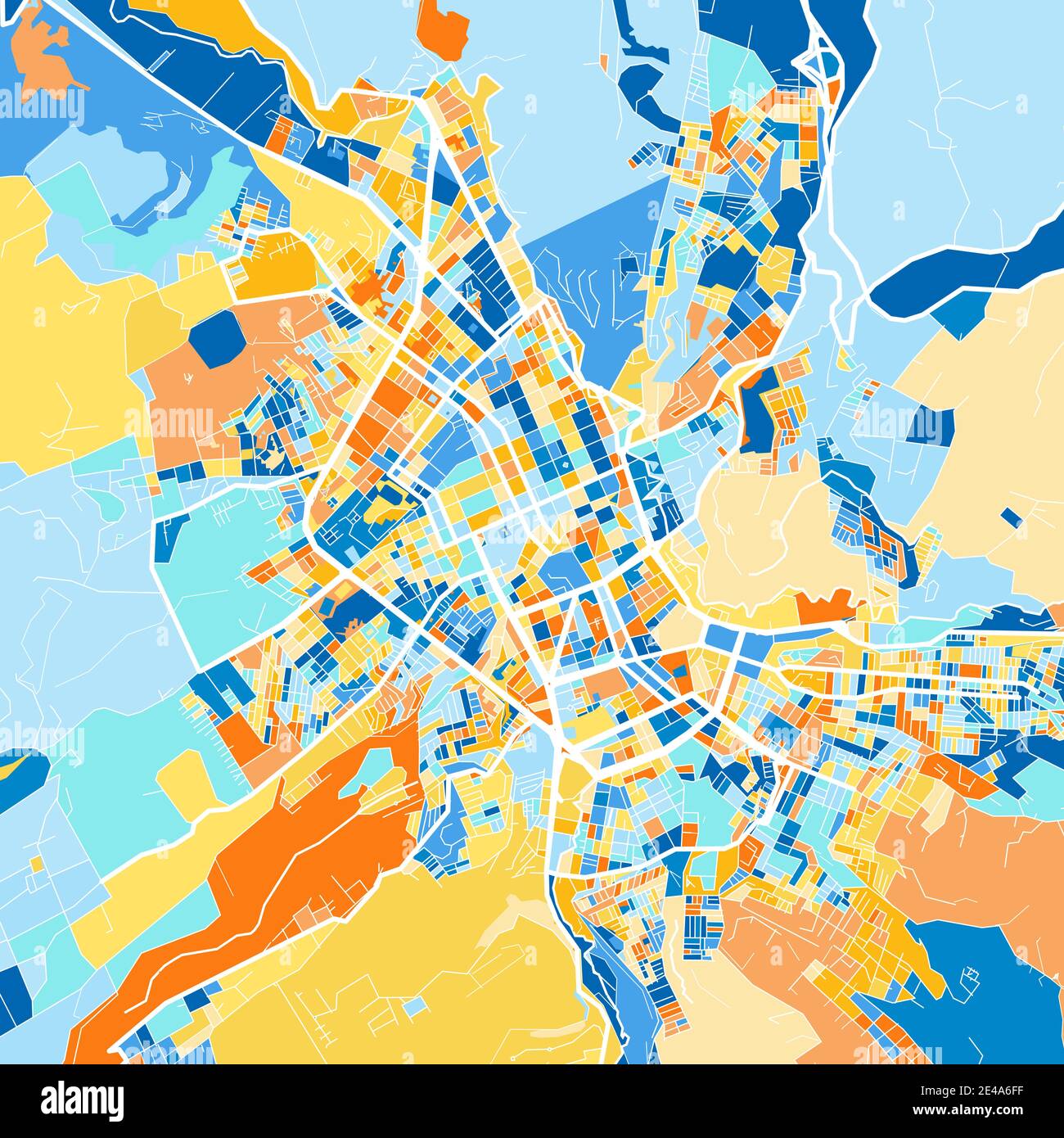 Color art map of Pasto, Colombia, Colombia in blues and oranges. The ...