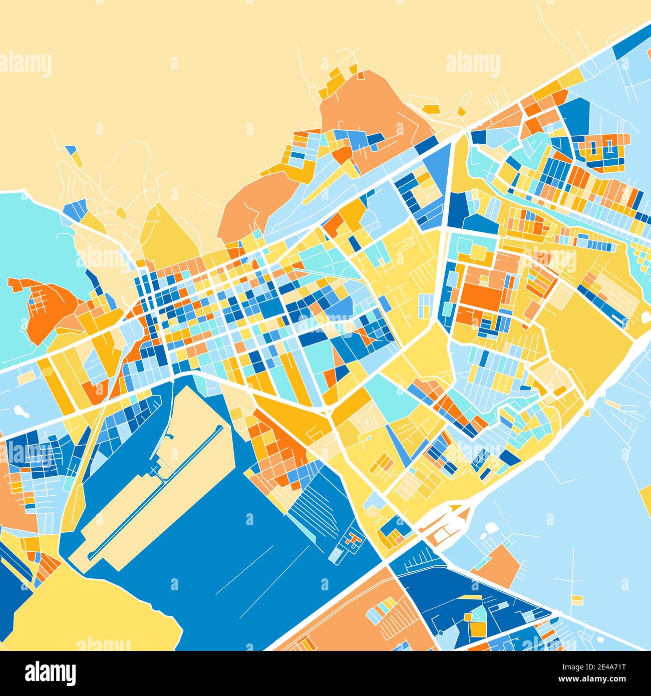 Color art map of Guanare, Venezuela, Venezuela in blues and oranges ...