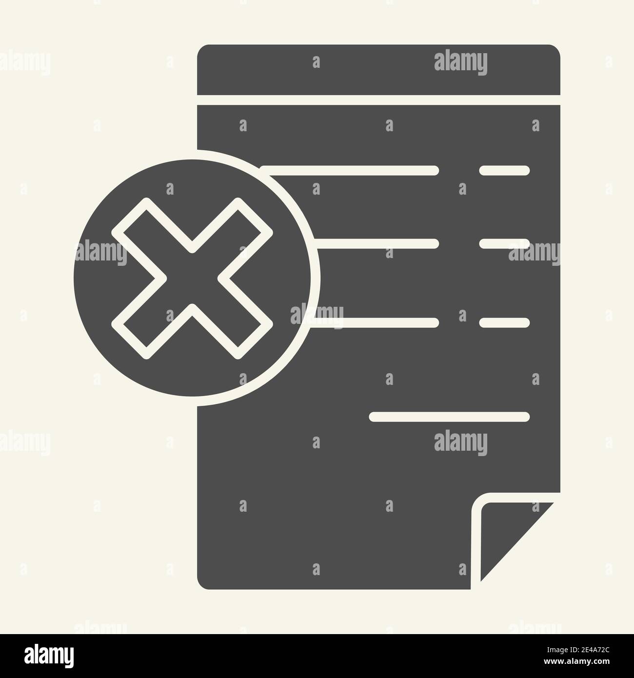 Document with cancel sign solid icon. Paper with cross vector ...