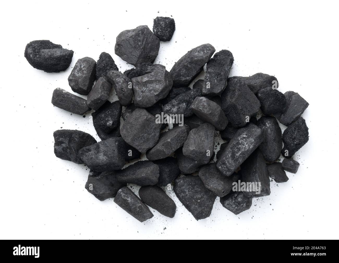 Heap of coal isolated on white background. Top view Stock Photo - Alamy