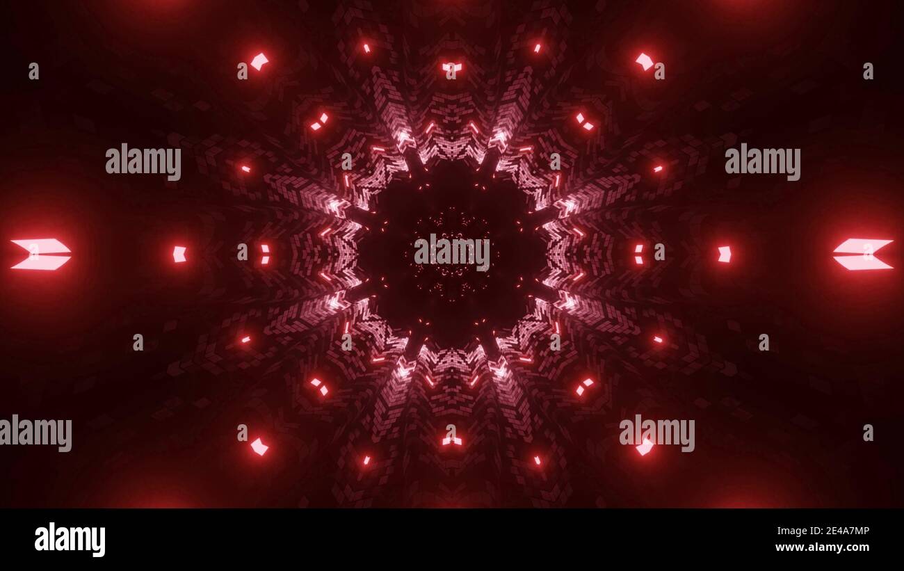 Illustration of geometric shapes of red glowing lights with a ...