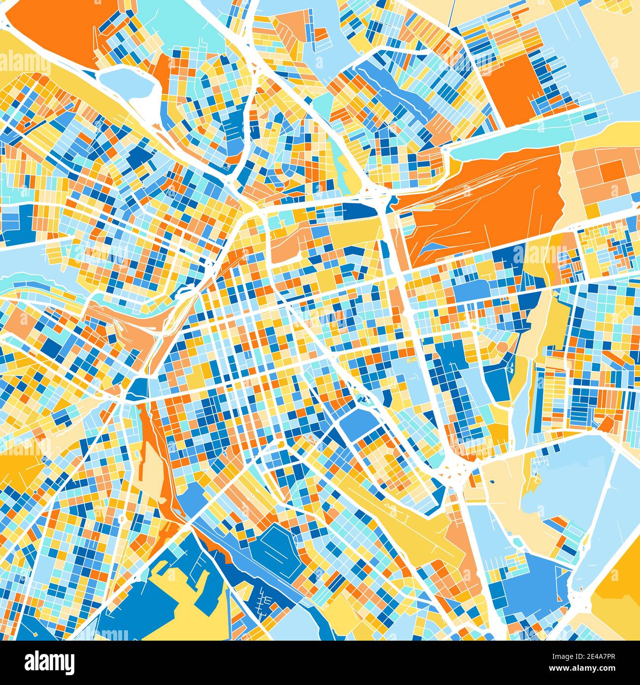 Color art map of Bauru, Brazil, Brazil in blues and oranges. The color ...