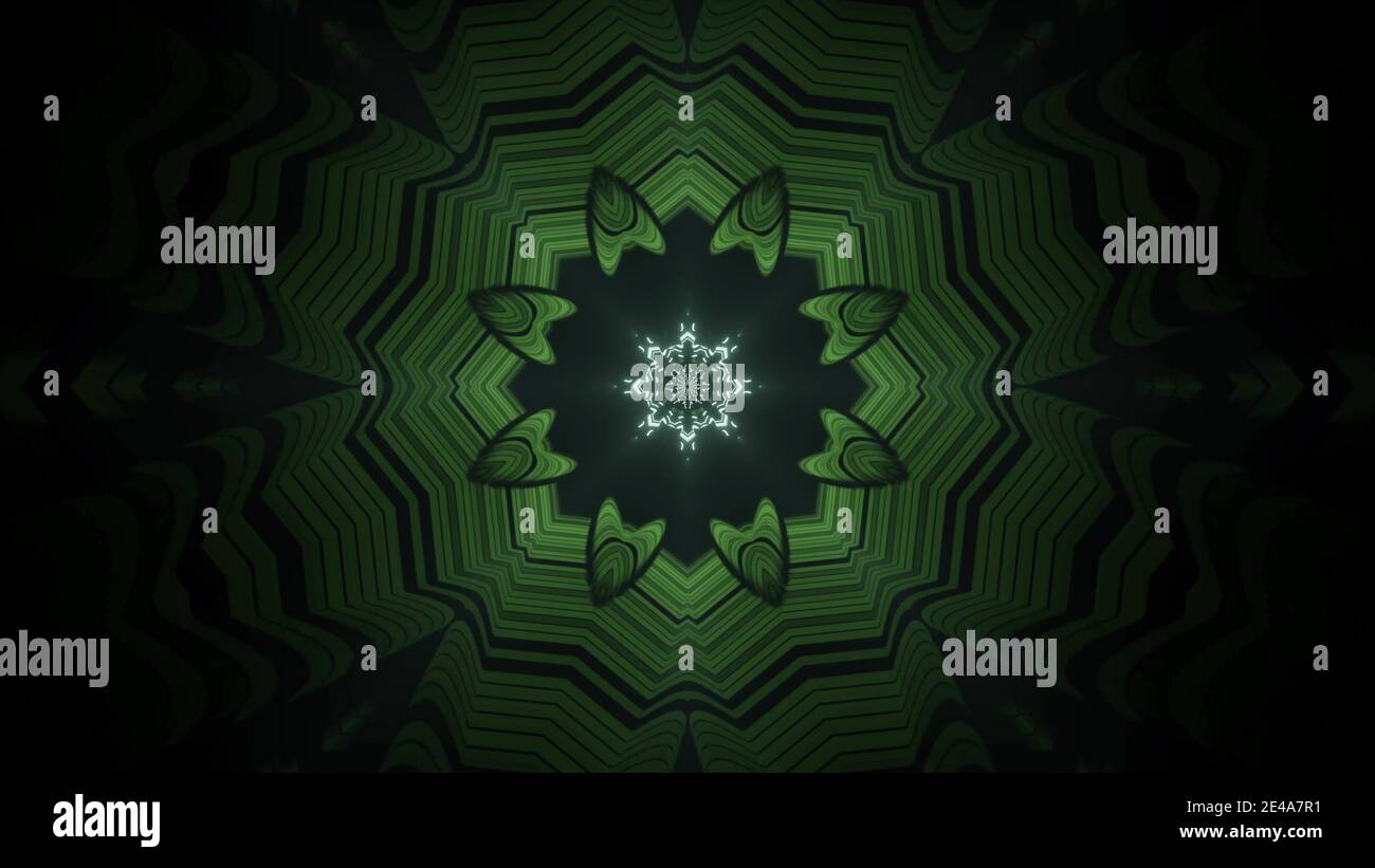 Illustration of geometric shapes of green glowing lights with a ...