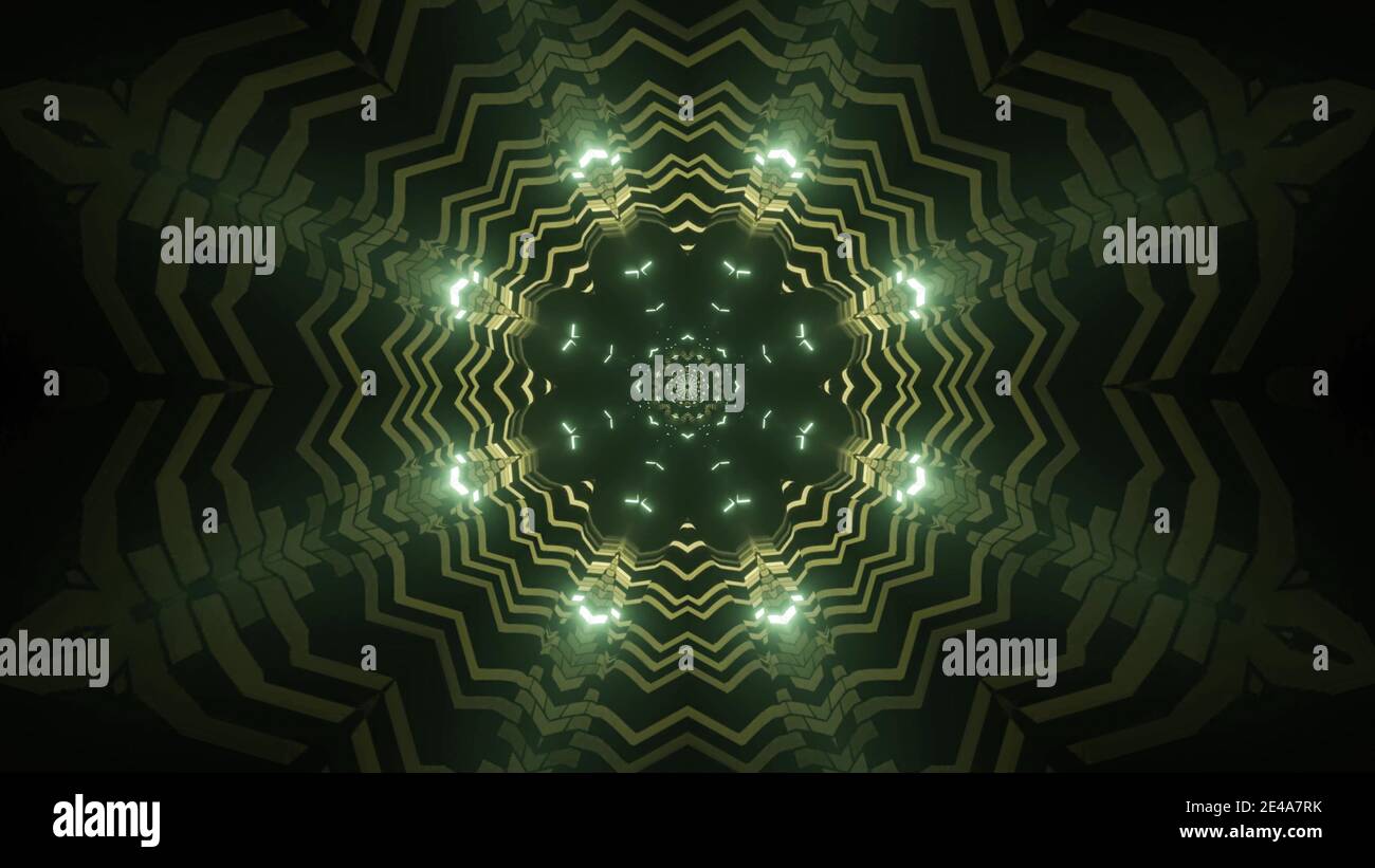 Illustration of geometric shapes of green glowing lights with a ...