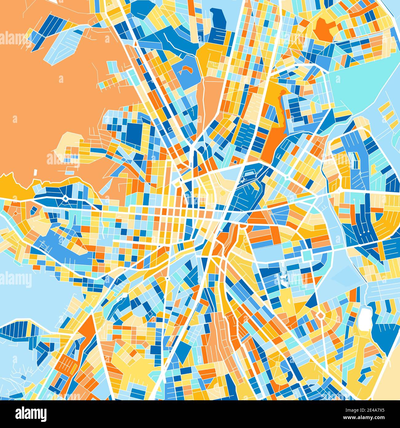 Color art map of Anapolis, Brazil, Brazil in blues and oranges. The ...