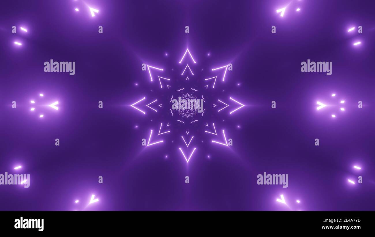Illustration of geometric shapes of purple glowing lights with a ...
