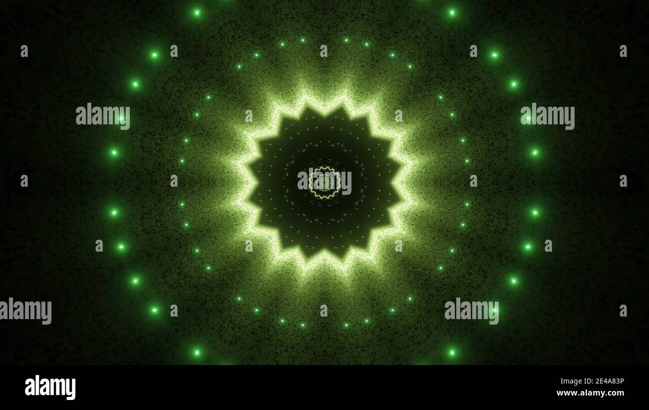 Illustration of geometric shapes of green glowing lights with a ...