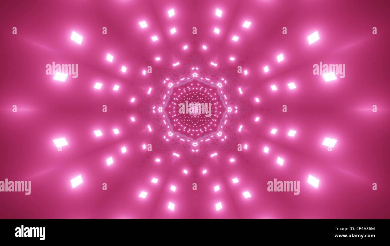 Illustration of geometric shapes of pink glowing lights with a ...