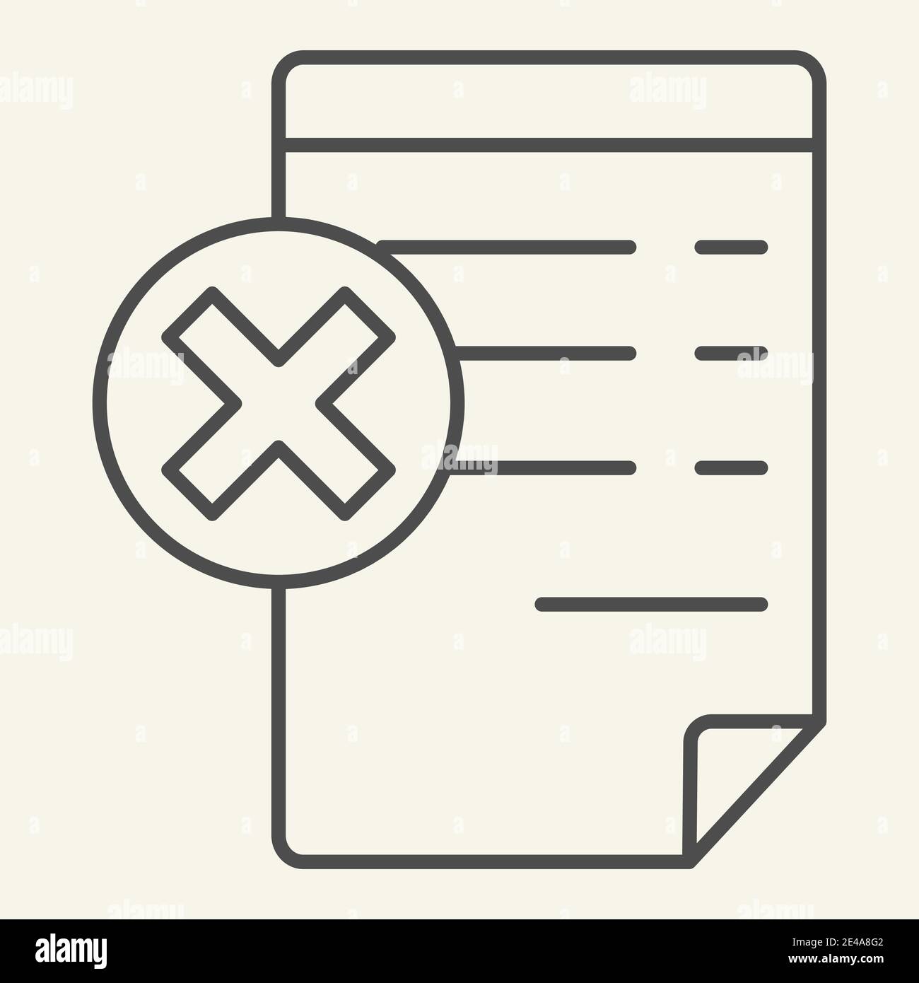 Document with cancel sign thin line icon. Paper with cross vector ...