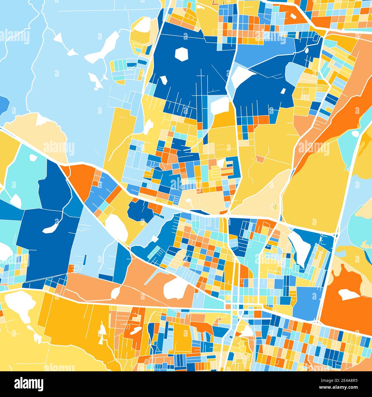 Color art map of Caucaia, Brazil, Brazil in blues and oranges. The ...