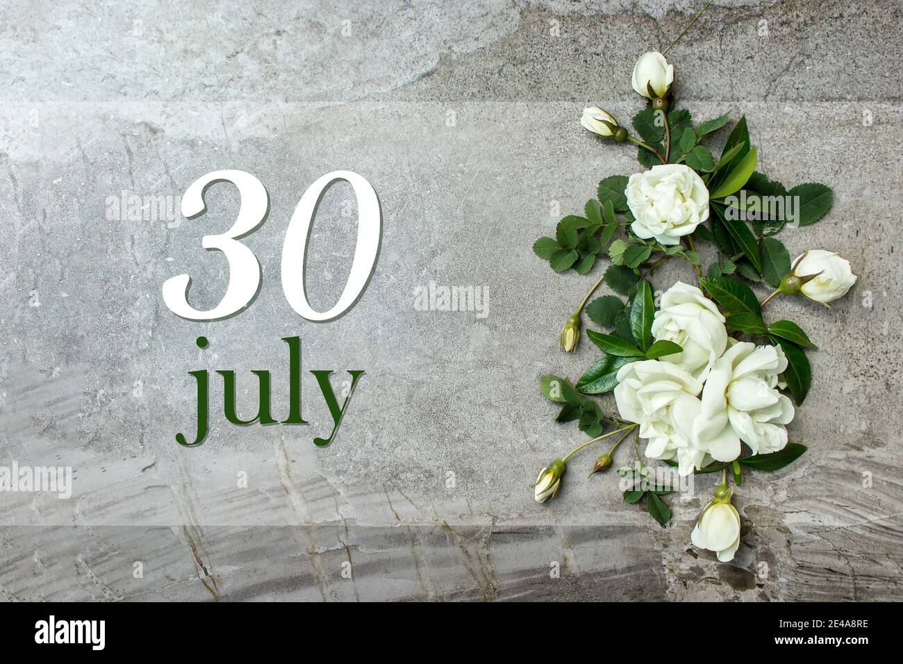 July 30th. Day 30 of month, Calendar date. Stylish roses flat lay ...
