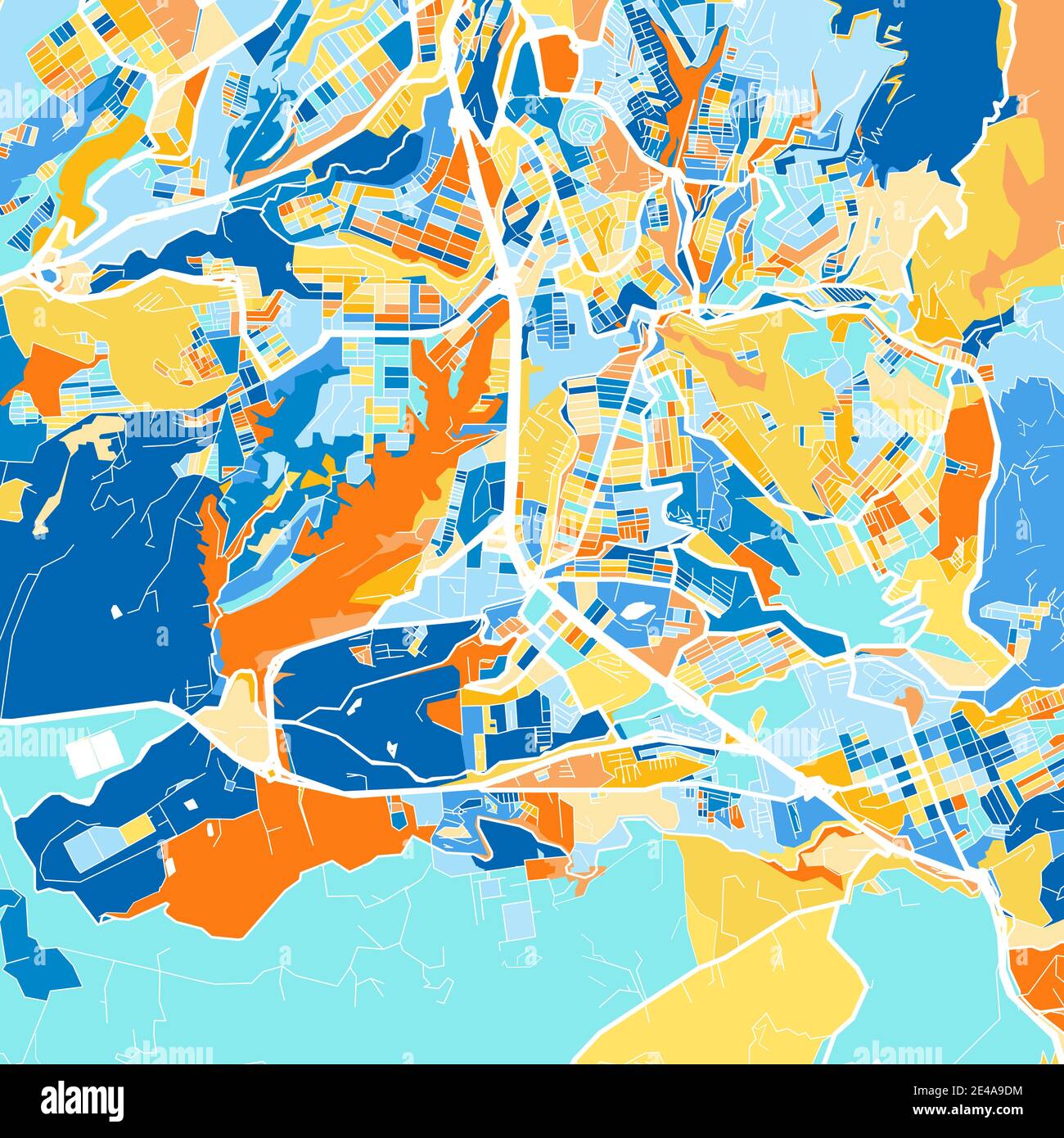 Color art map of Floridablanca, Colombia, Colombia in blues and oranges ...