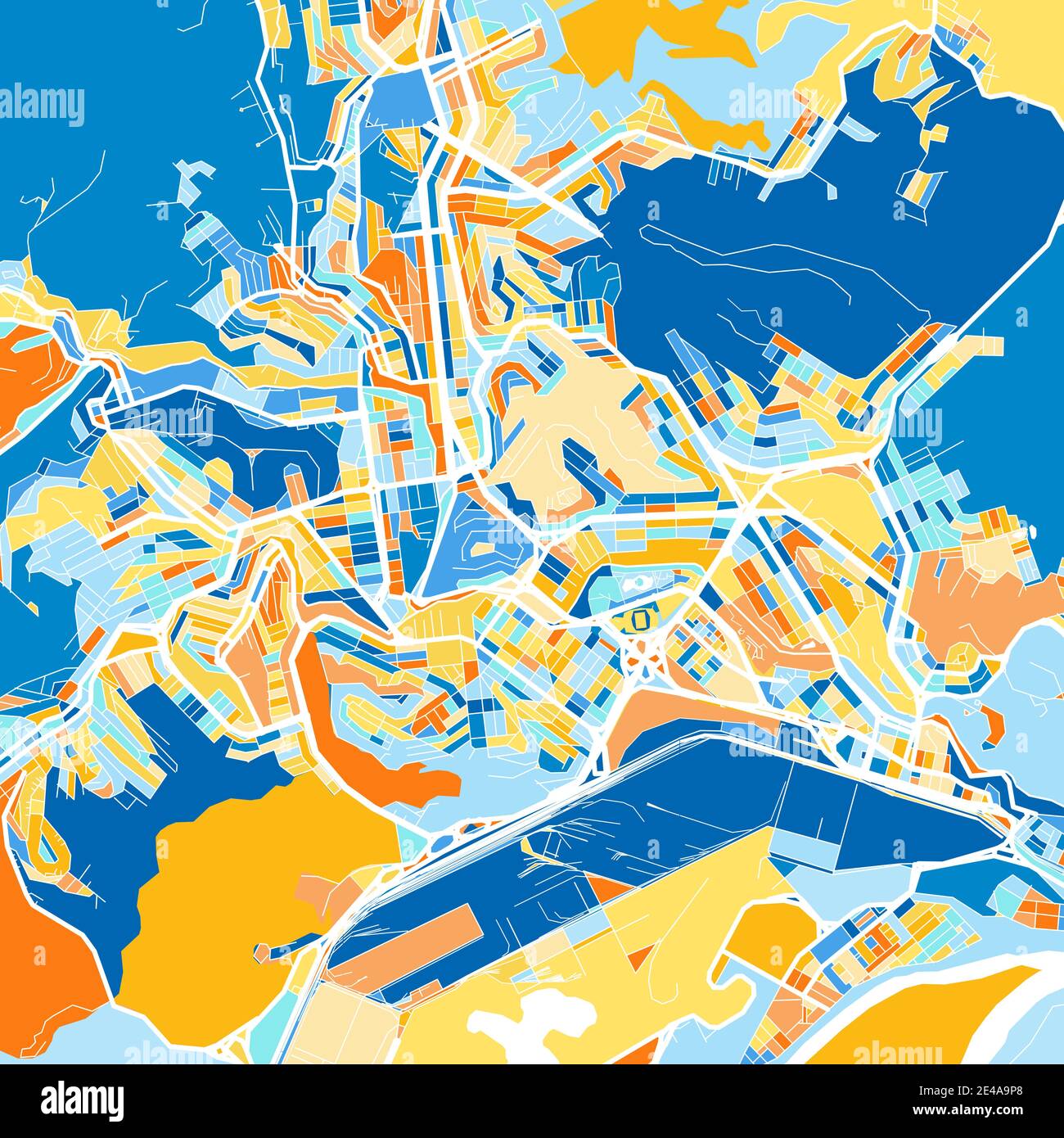 Color art map of Ipatinga, Brazil, Brazil in blues and oranges. The ...