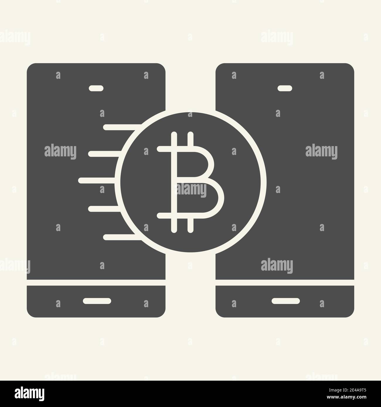 Bitcoin transfer solid icon. Crypto coin and smartphones vector ...