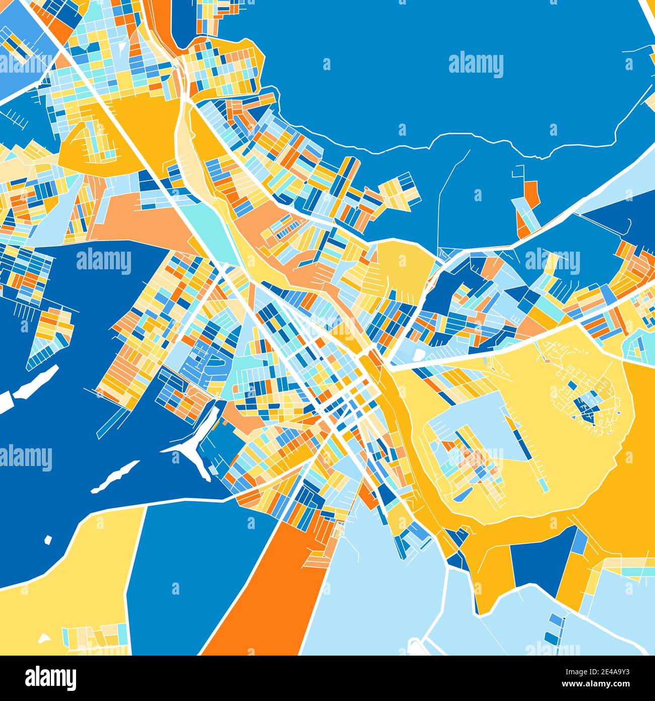 Color art map of Sumare, Brazil, Brazil in blues and oranges. The color ...