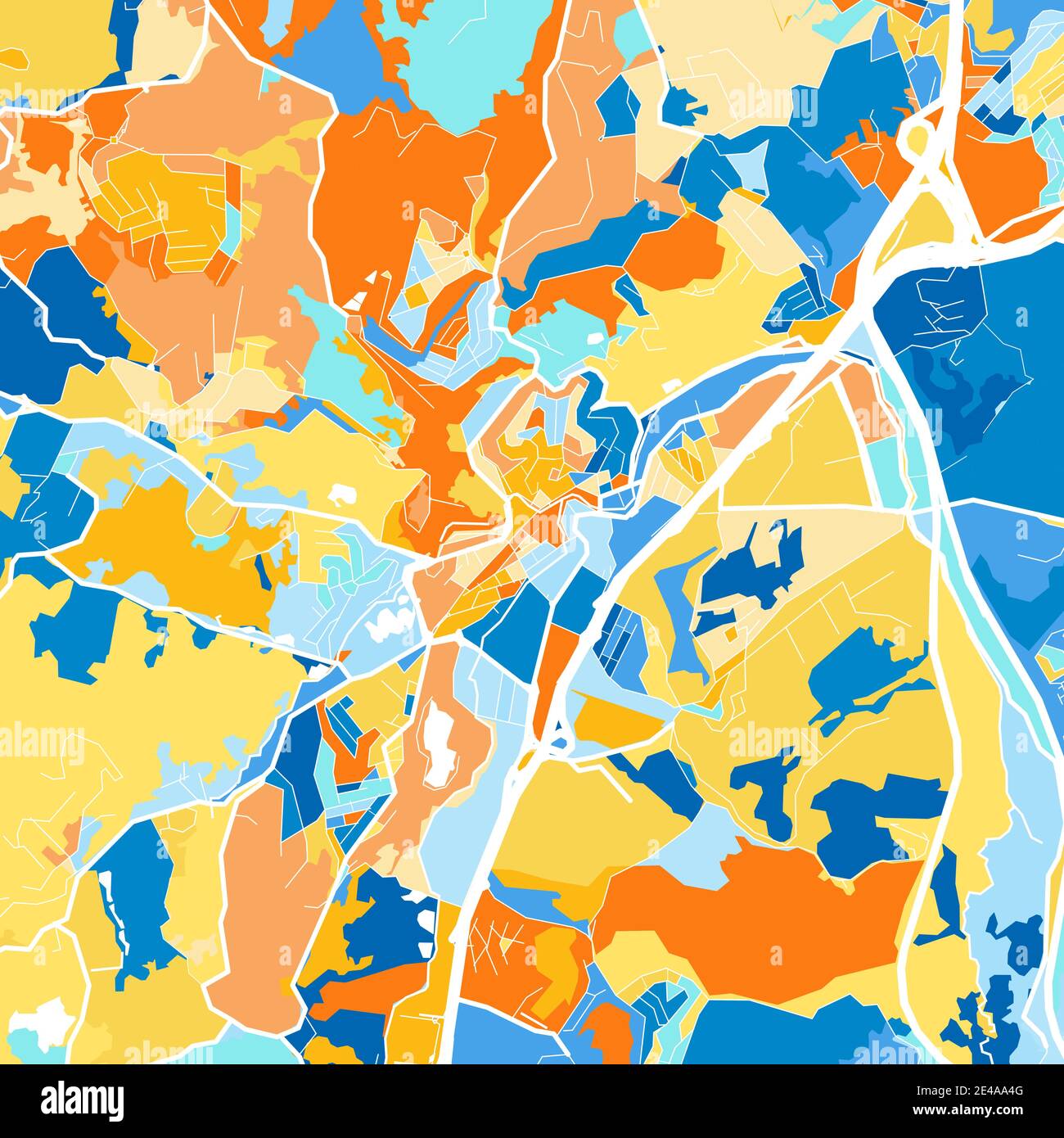 Color art map of Embu, Brazil, Brazil in blues and oranges. The color ...