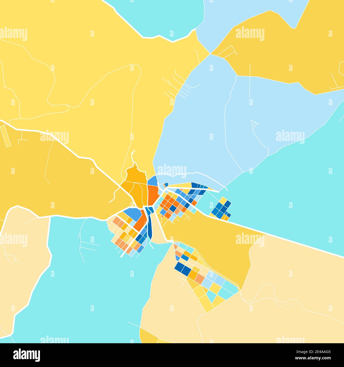 Color art map of Divinopolis, Brazil, Brazil in blues and oranges. The ...