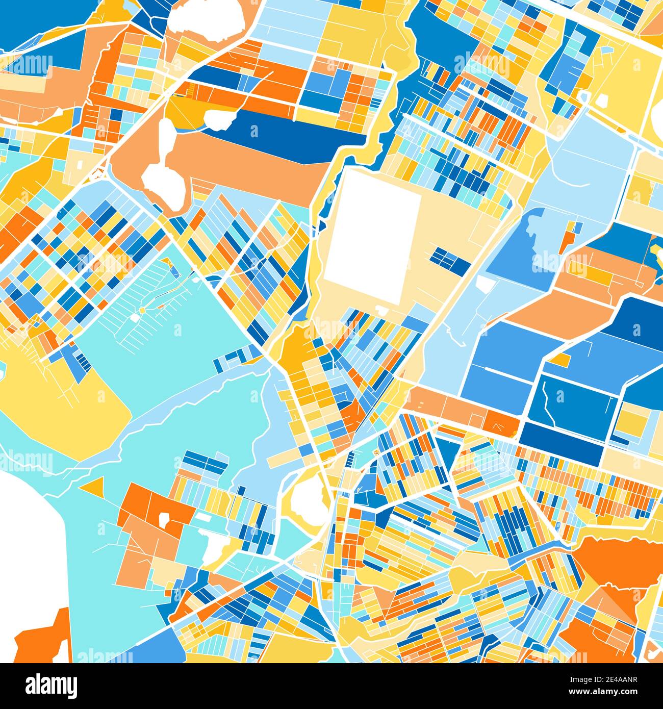 Color art map of Maracanau, Brazil, Brazil in blues and oranges. The ...