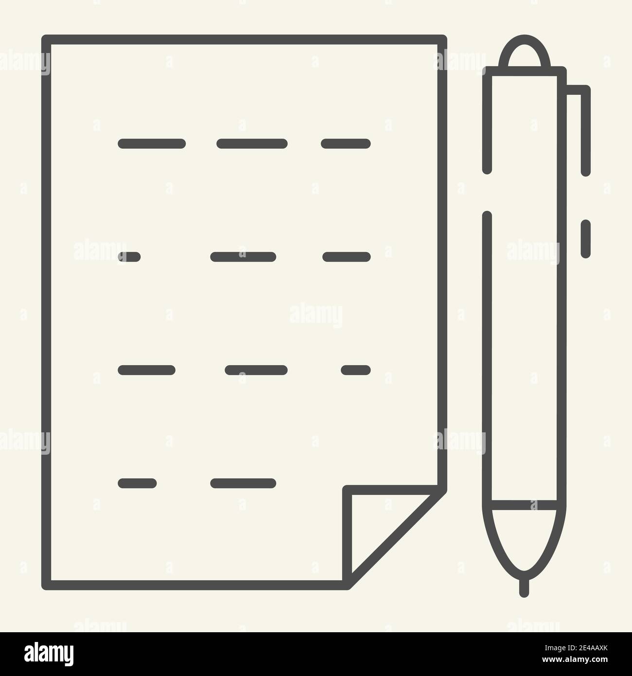 Document with pen thin line icon. List and pen vector illustration ...