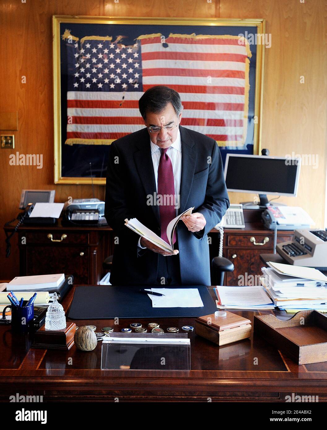 CIA Director Leon Panetta poses in his office at the CIA headquarters ...