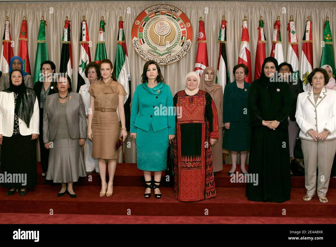 Morocco's Princess Lalla Salma (3rd from L), wife of king Mohammed VI, Tunisian First Lady Leila ...