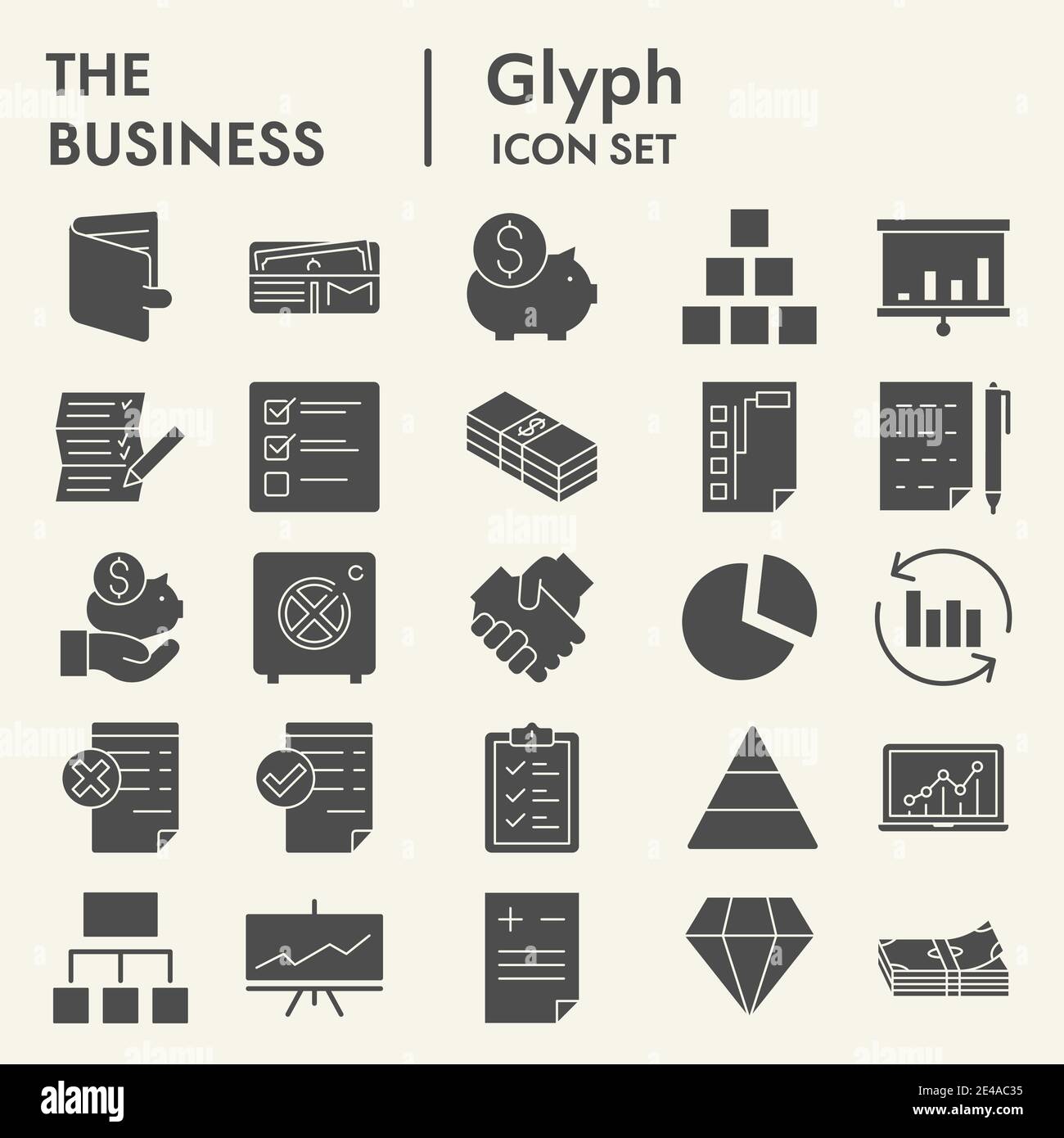 Business glyph icon set, management symbols collection, vector sketches ...