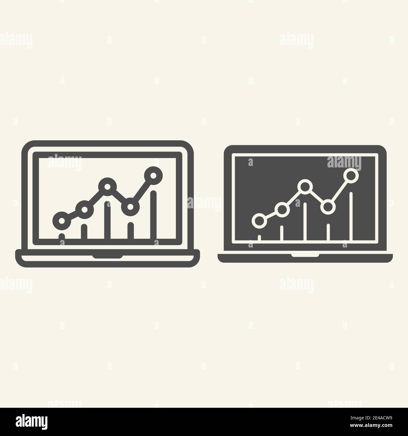 Chart on laptop line and glyph icon. Graph on monitor vector ...